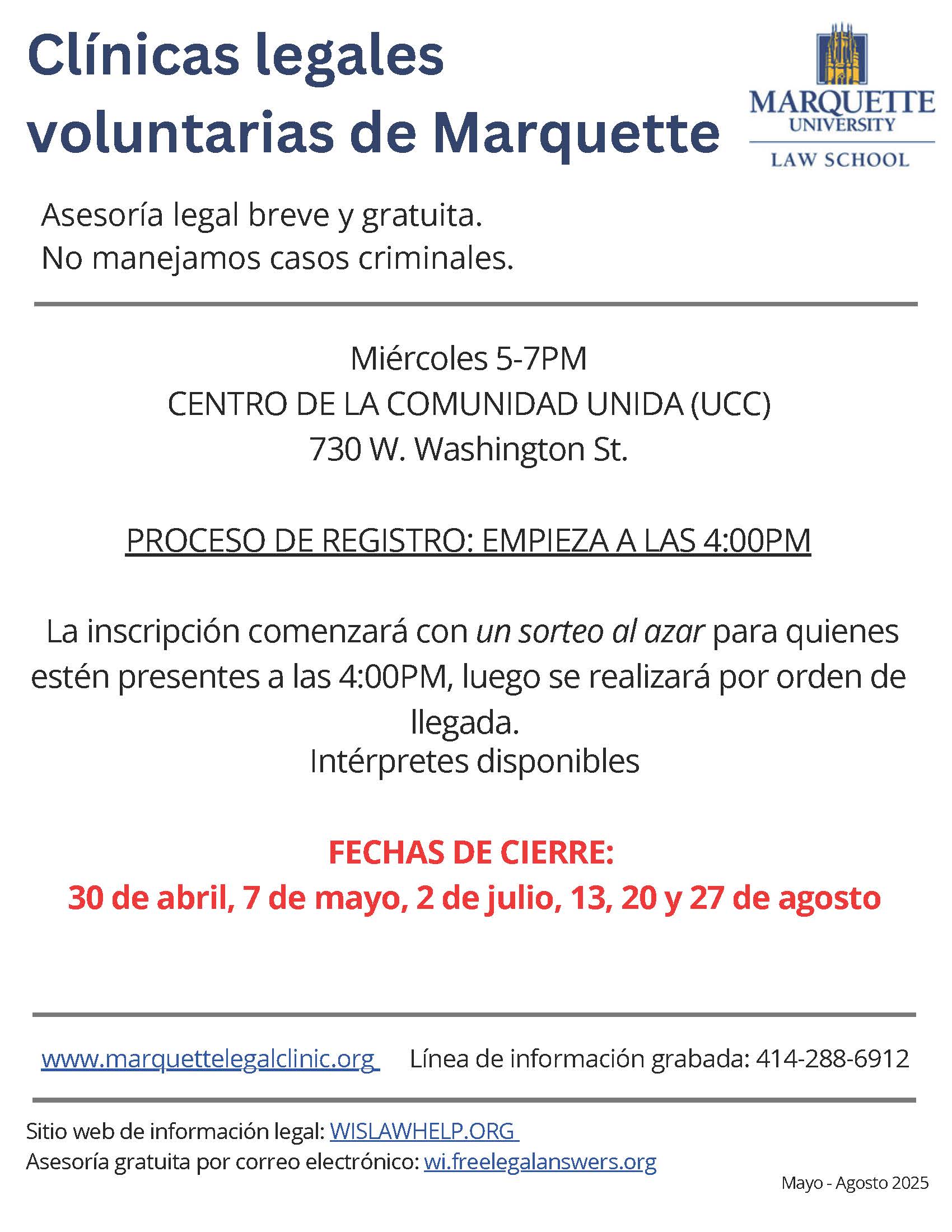 Servicios de MVLC en Español – Marquette Volunteer Legal Clinics